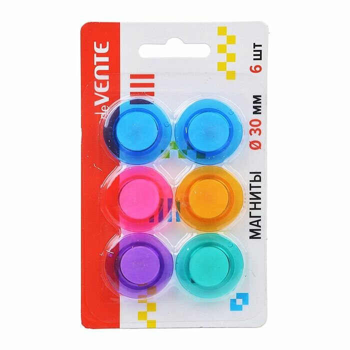 Магниты для доски deVENTE офисной "CIRCLE" диаметр 30 мм, 6 шт, круглая форма, полупрозрачный пластик (6021314)