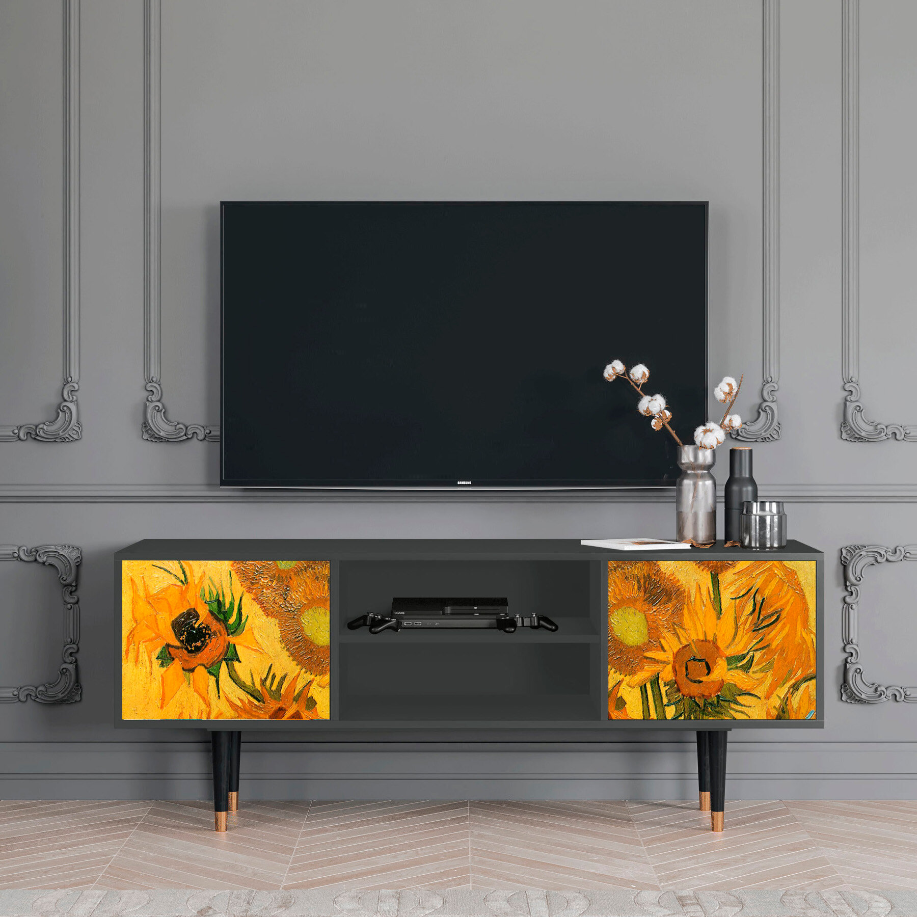 ТВ-Тумба - STORYZ - T2 Sunflowers by Vincent Van Gogh, Размер - 170 x 69 x 48 см, Цвет корпуса - , Антрацит