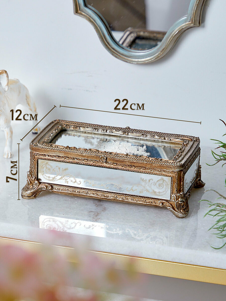 28-666 Шкатулка с зеркальными панелями, под старину 22х12х7см, Glasar