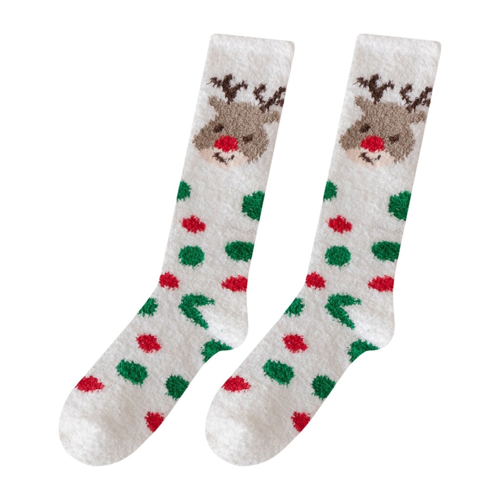 Мягкие пушистые высокие носки зимние теплые флисовые рождественские гольфы