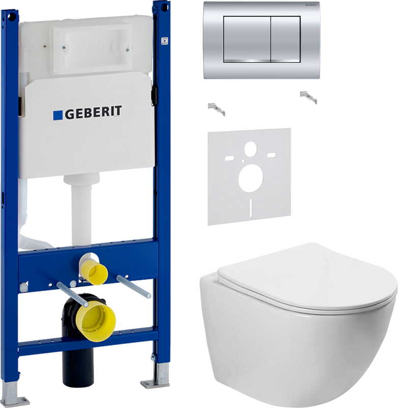 Комплект Унитаз подвесной Vincea Globo VT1-14S белый + Звукоизоляция Geberit + Инсталляция Duofix Delta 458.163.21.1 с кнопкой смыва, хром