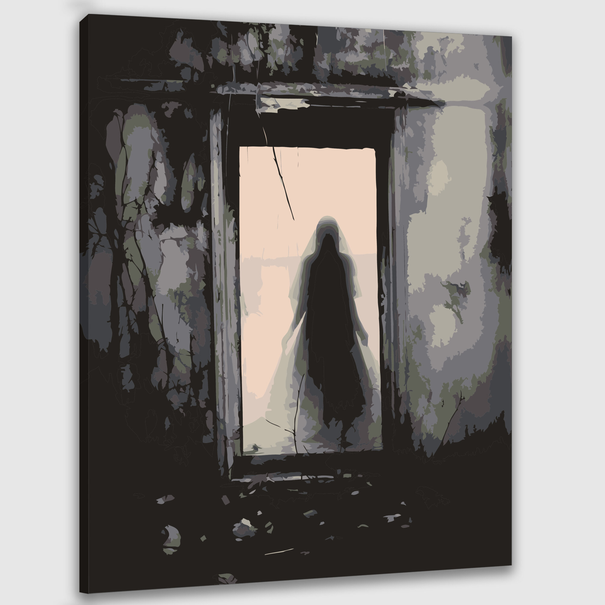 Картина по номерам 40x50 см, черно-белая фотография, девушка, ореол таинственности, лицо, прозрачная вуаль