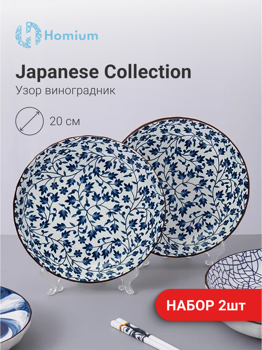 Тарелка Homium, Japanese Collection, цвет голубой, D20см, набор 2шт.