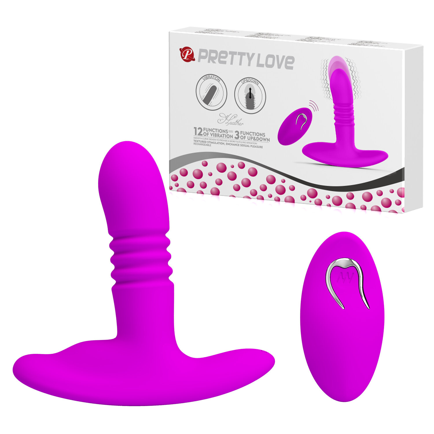 Вибромассажер простаты PrettyLove Heather с пультом ДУ и поступательными движениями (11.3, Ø 2.9 см)