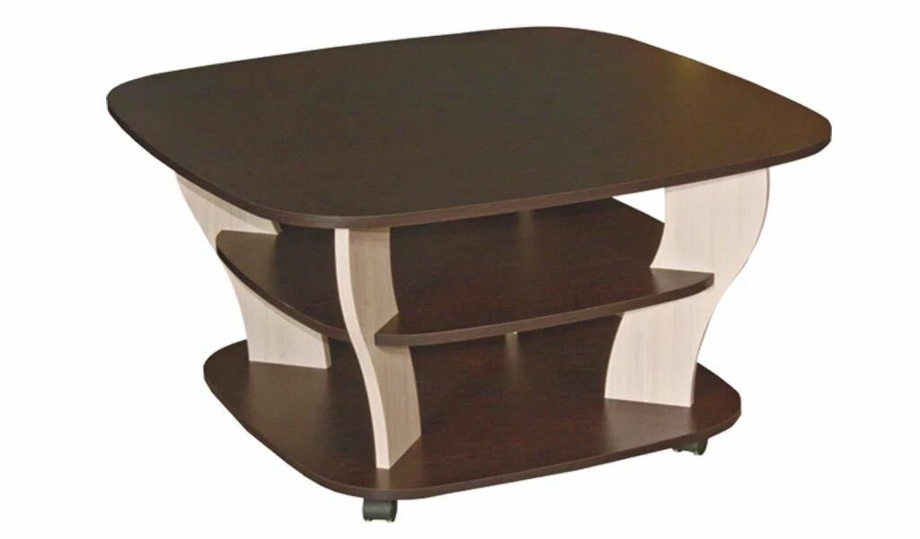 Стол журнальный СЖ-4 приоритет Венге / Дуб молочный ширина 77 см ЛДСП для спальни для гостиной с полками в зал