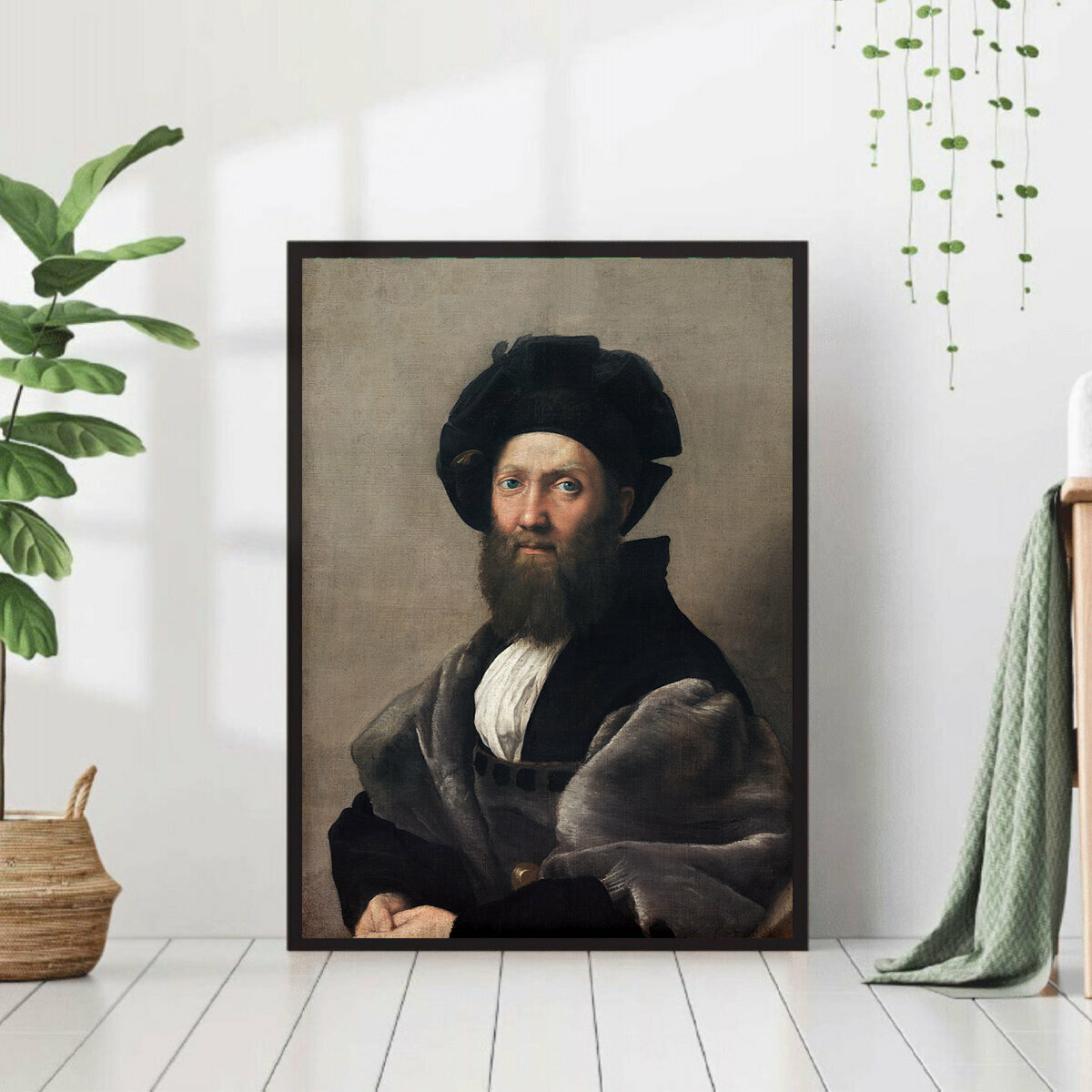 Постер " Рафаэль портрет Бальдассаре Кастильоне репродукция" 40x50 в черной рамке для интерьера на стену