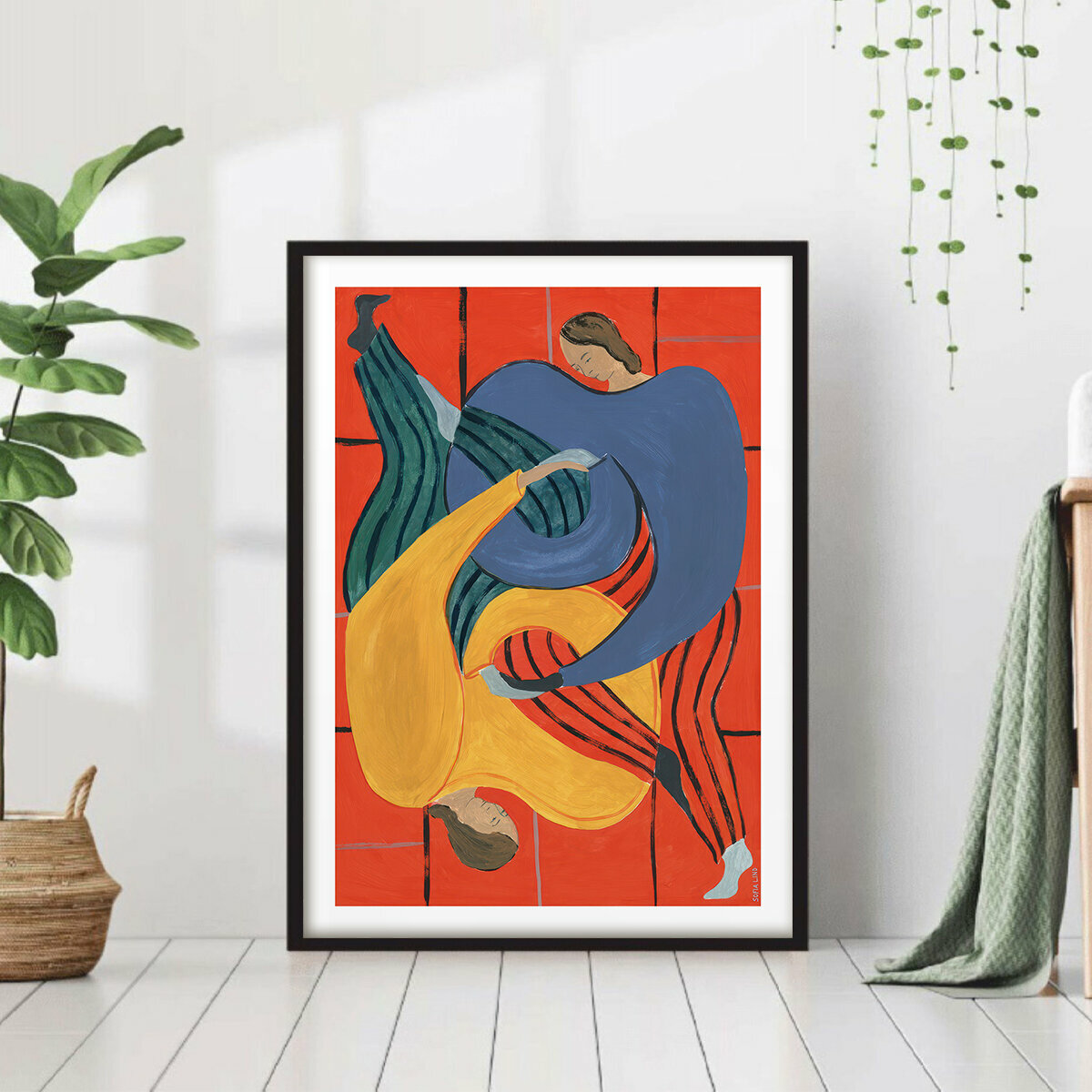 Постер "София Линд девушка на красном " 40x50 в черной рамке для интерьера на стену