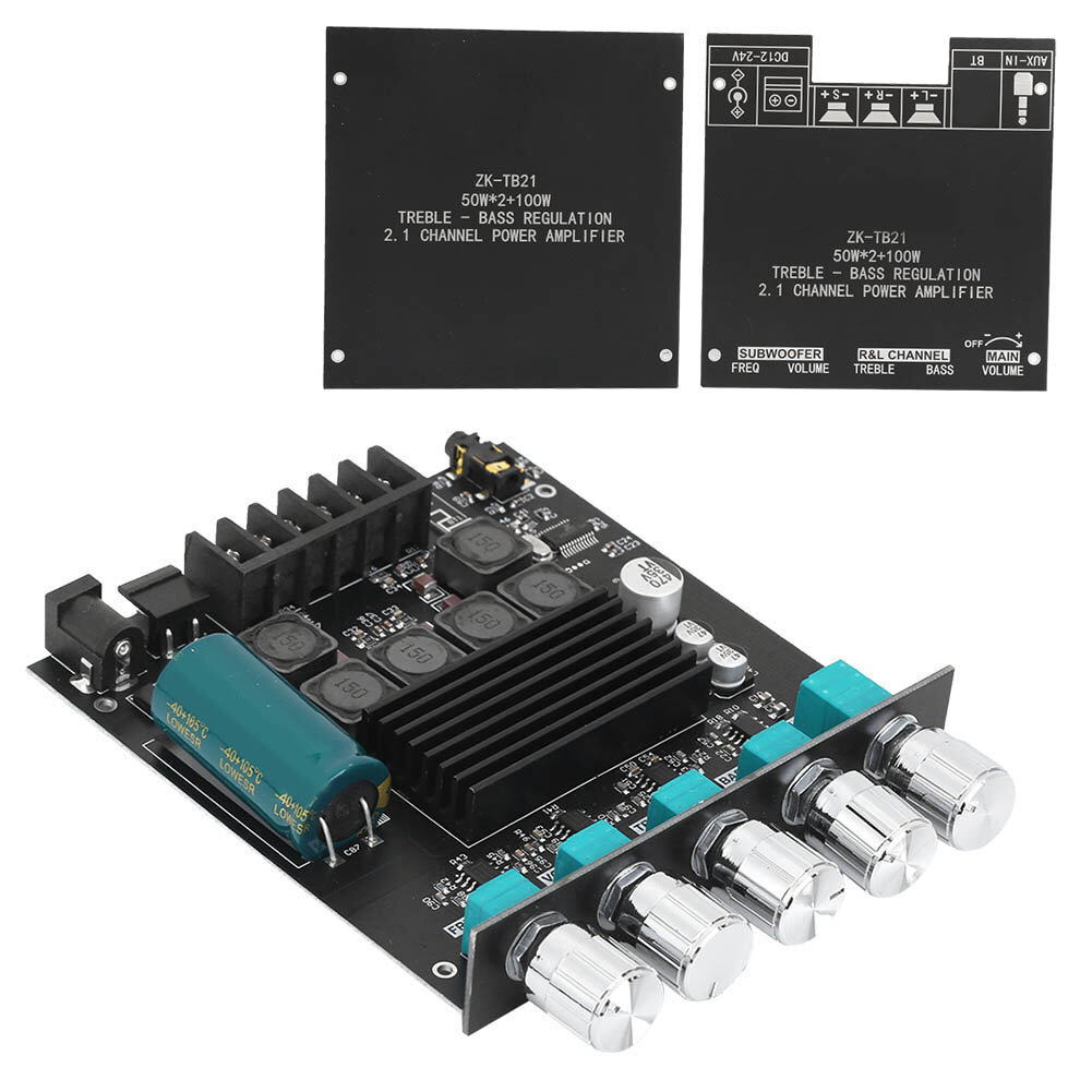 Модуль платы усилителя мощности для Bluetooth цифрового потенциометра громкости 2.1 канал, модель ZK-TB21, версия Bluetooth 5.0, дальность 10 метров, чувствительность входа 500mV, метод входа AUX+Bluetooth, количество каналов 2.1, чип усилителя