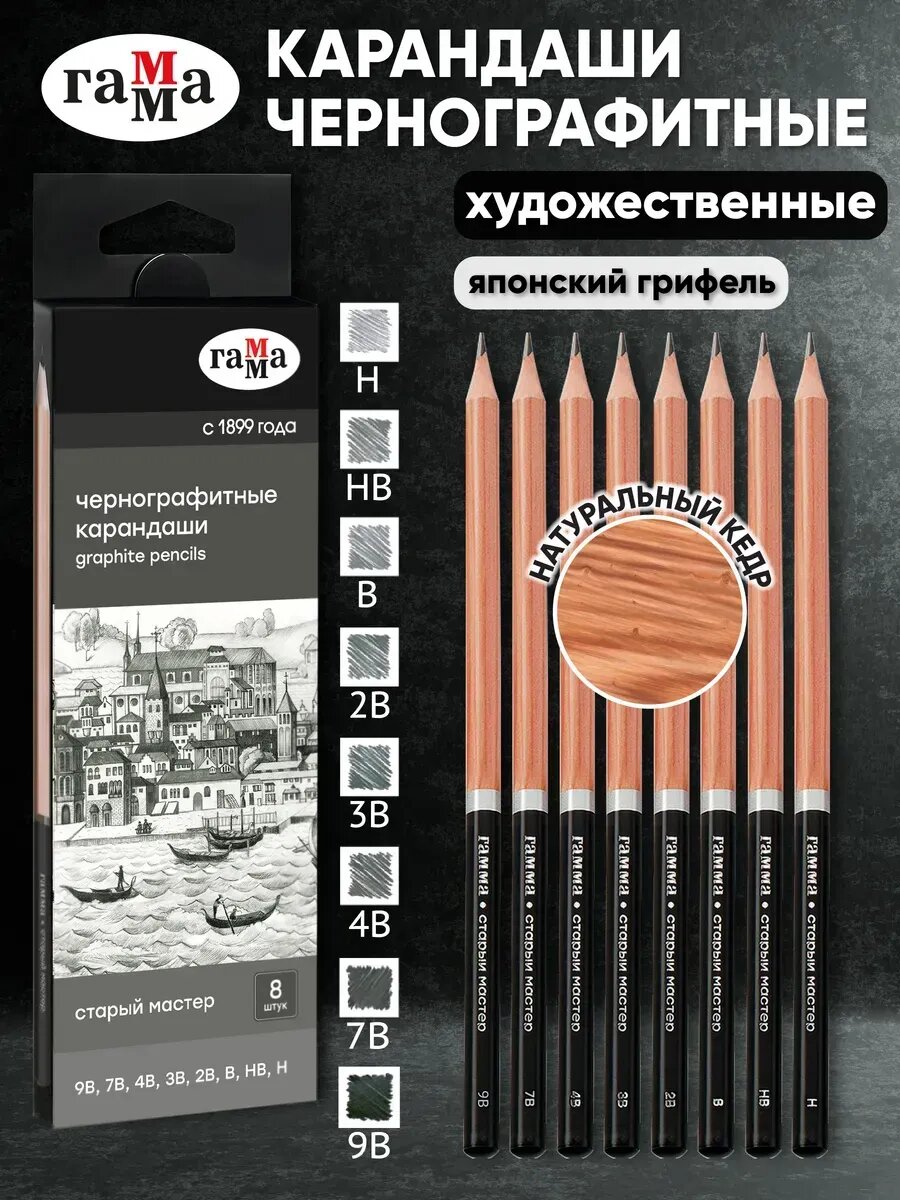 Карандаши простые набор для школы 8 шт художественные