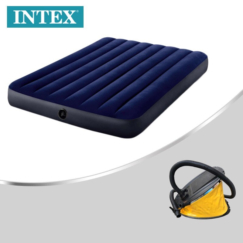 Надувной матрас INTEX двуспальный с ножным насосом (203 * 183 * 25 см)