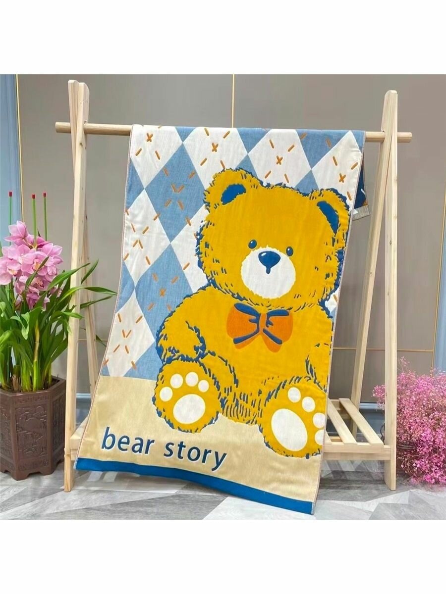 Мягкое банное полотенце из хлопчатобумажной марли, 80х160 см,1 шт,80x160,1, Милый медведь, желтый