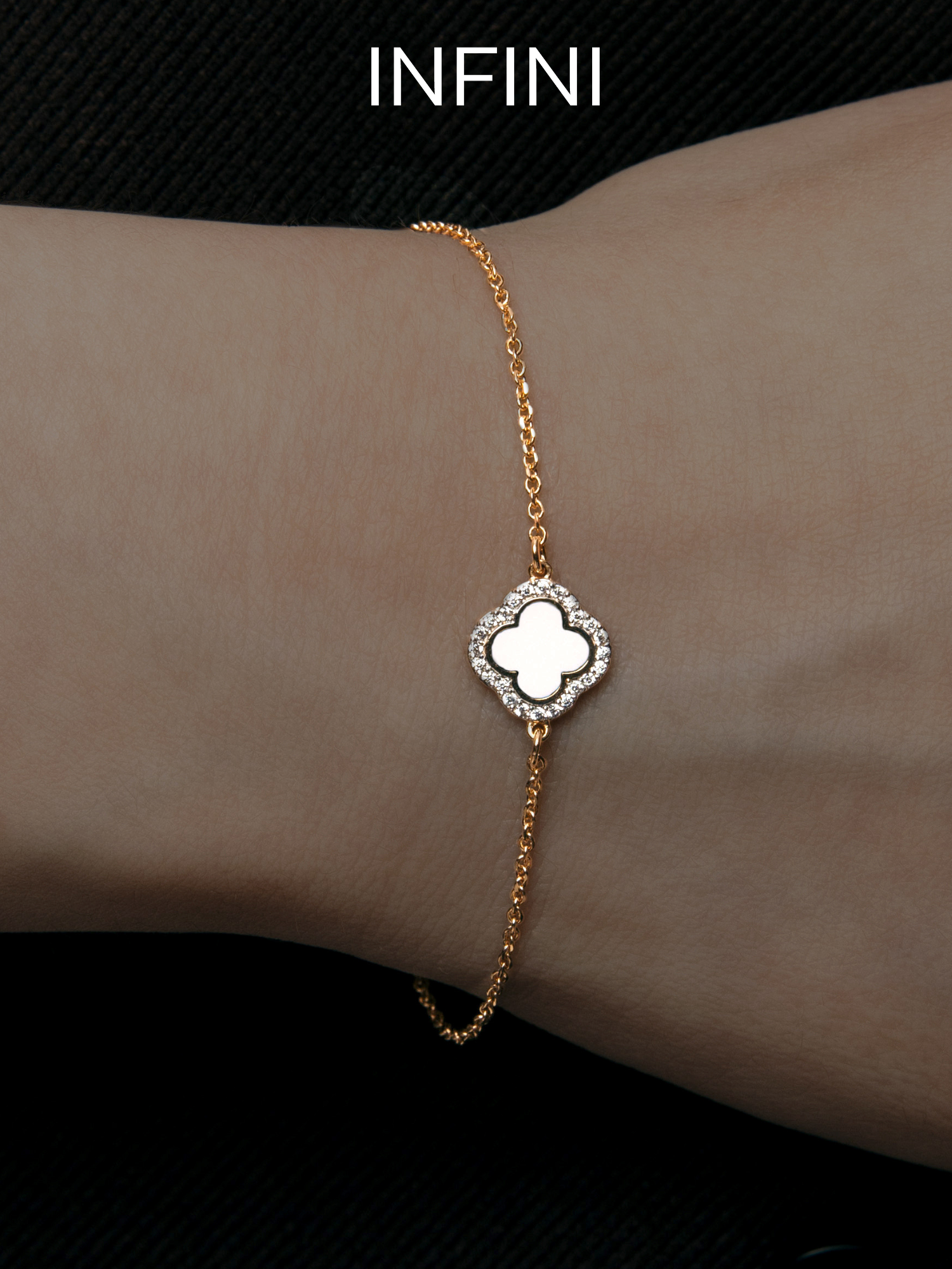 Браслет-цепочка, красное золото, 585 проба, родирование, фианит, эмаль