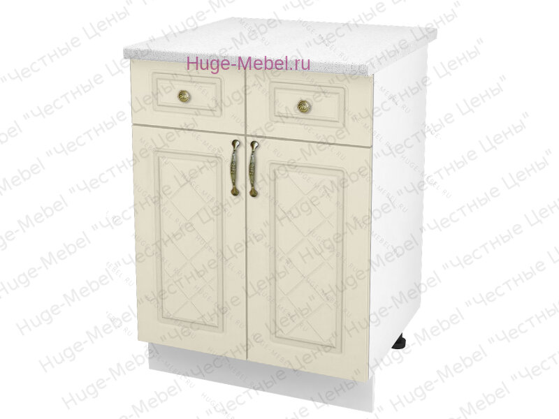 Нижний кухонный шкаф с ящиком 600 Модена (дуб ваниль) Huge Mebel. Ширина 600 Высота 840. Модули кухонные нижние
