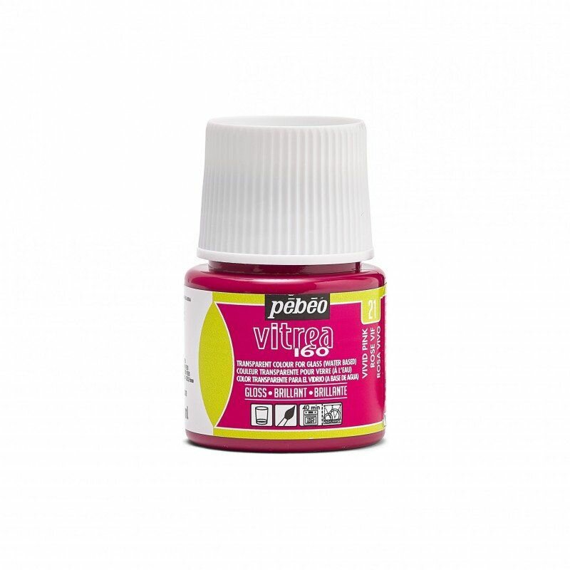 PEBEO Vitrea 160 краска витражная по стеклу глянцевая, под обжиг, 45 мл, Яркий розовый 111021