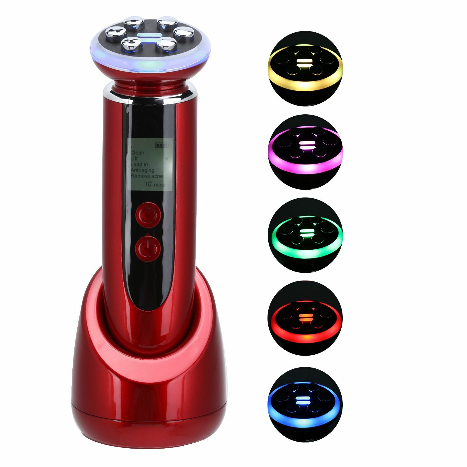 Многофункциональный RF аппарат для омоложения кожи с LED, EMS и 5 режимами ухода за лицом, новый