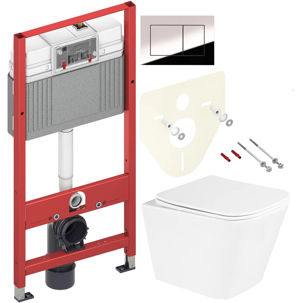 Комплект 2 в 1 Унитаз подвесной BelBagno Due BB3103CHR/SC / Инсталляция с кнопкой TECE Now 9400412 цвет хром