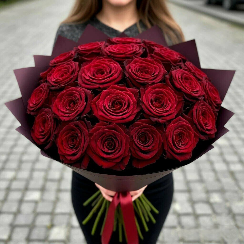 Букет из красных роз 21 шт, красивый букет цветов, шикарный, премиум цветы, премиум букет