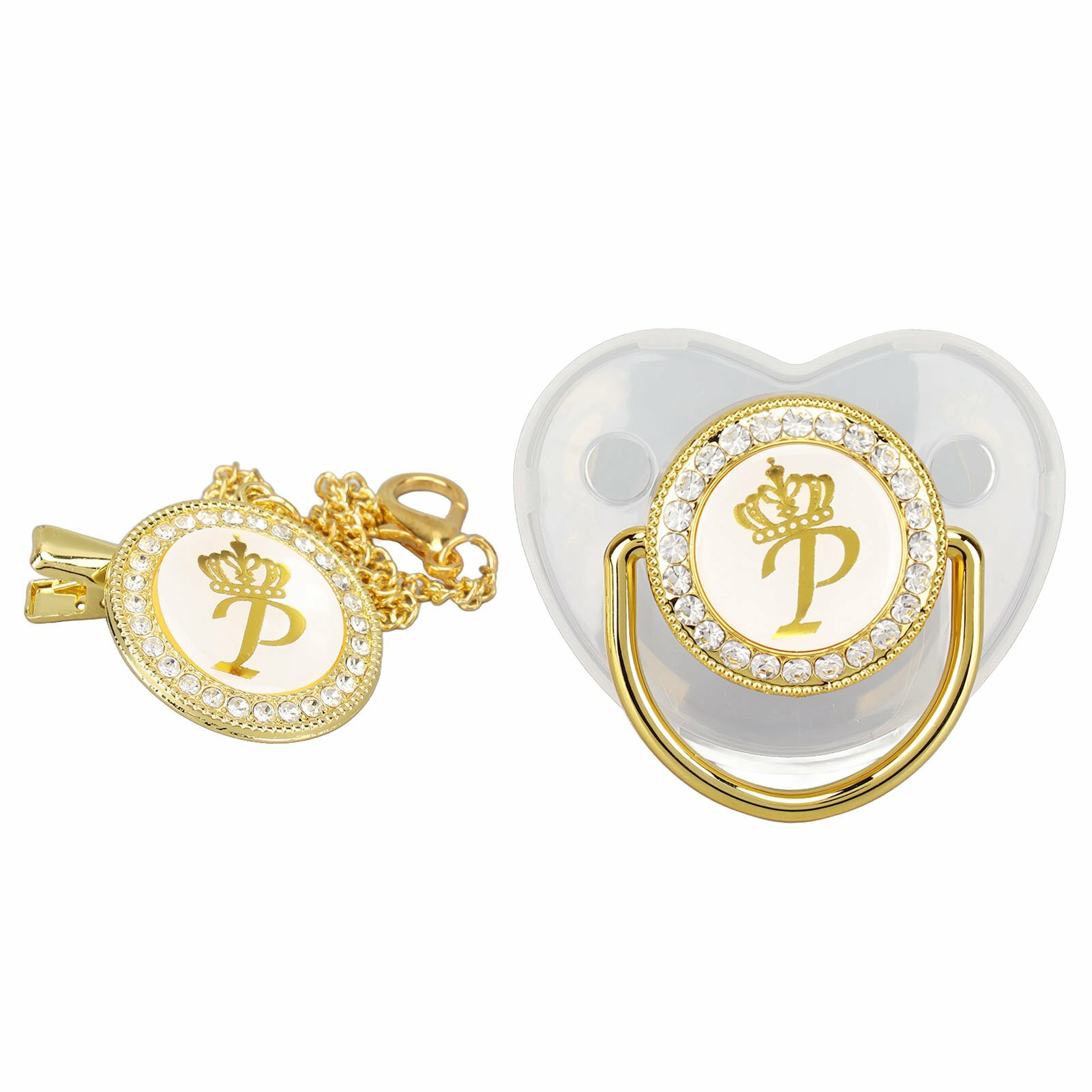 Детская соска-пустышка для прорезывания зубов, соска с золотыми стразами и буквами для купания ребенка, крещение P