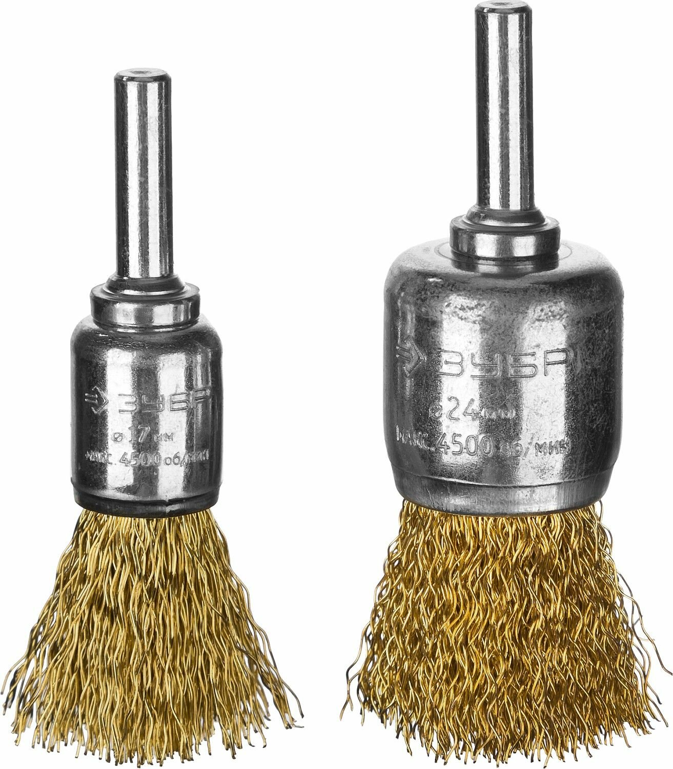 Набор кистевых щеток-крацовок ЗУБР, 17, 24 мм, витая стальная латунированная проволока 0.3 мм, для УШМ 3532-H2_z02