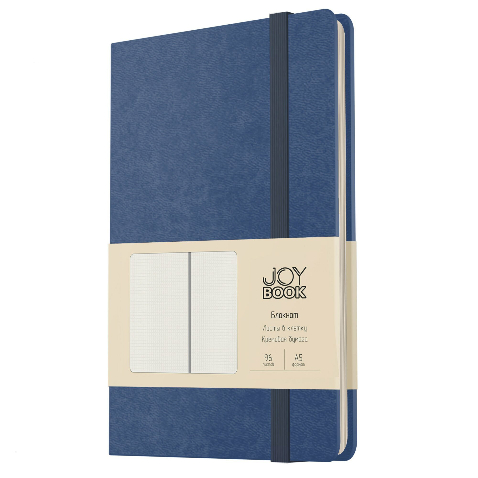 Книга для записей А5 96л кл. "Joy Book. Спелая голубика" иск. кожа, тонир. блок, скругл. углы, ляссе, резинка, карман на задн. форзаце