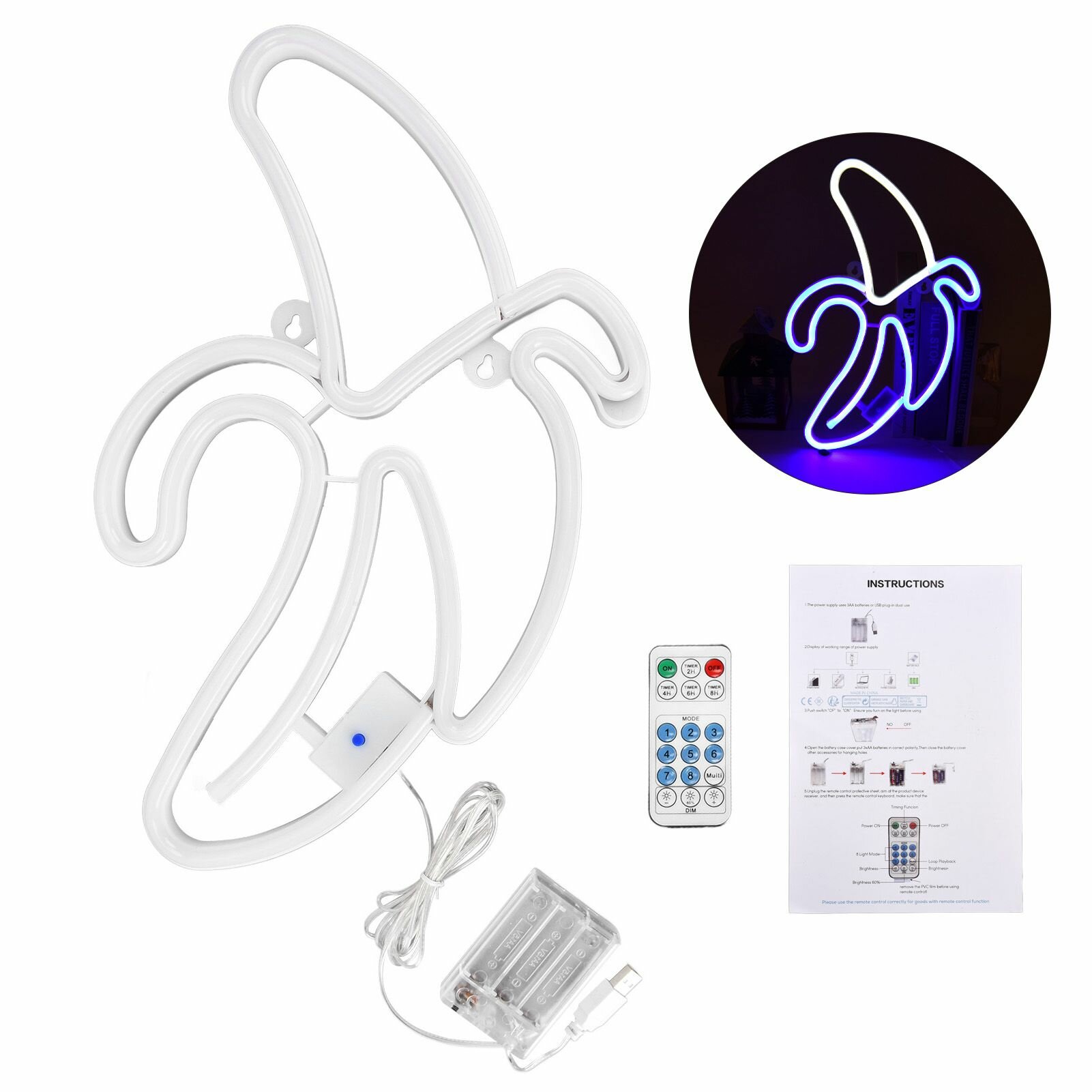 Банан неон 8 режимов 18 кнопок таймер бело-голубой