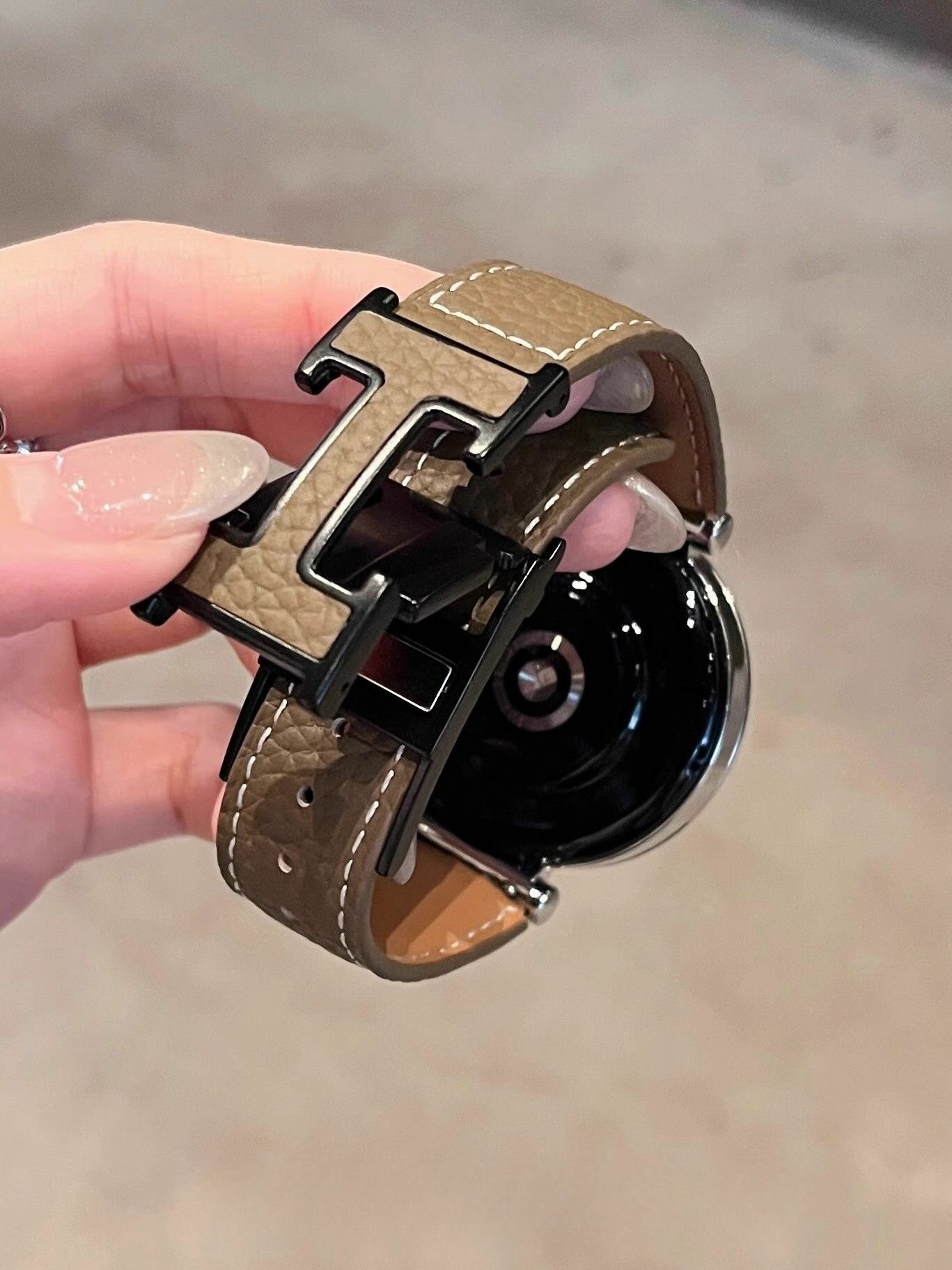 Кожаный браслет премиумкласса, универсальная посадка на 20 мм для Galaxy Watch 4/5/6/7, Huawei Watch 2, GT2/GT3 42 мм, GT3 Pro 43 мм, Hermes