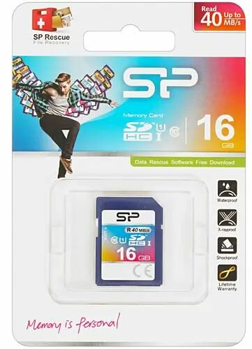 Карта памяти Silicon Power SDHC 16 ГБ (SP016GBSDH010V10) - Class 10, UHS Class 1, запись - 10 Мбайт/сек, чтение - 10 Мбайт/сек