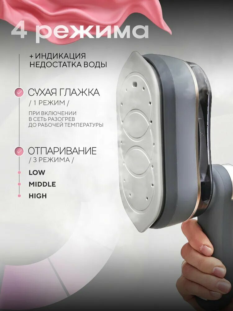 Отпариватель для одежды, мощность 1400Вт, объем резервуара 0.18л, серый — фото 1