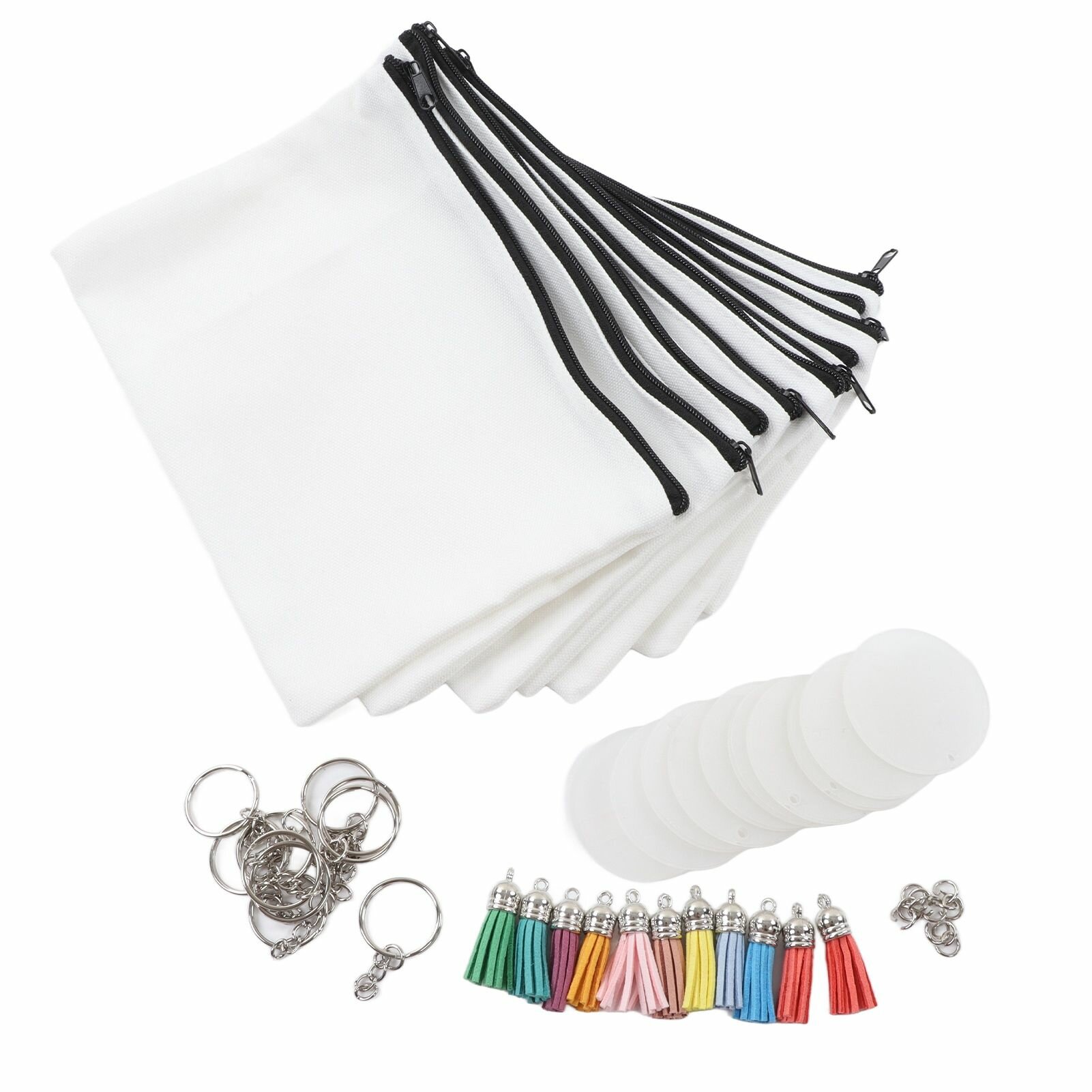 Сублимационная косметичка, набор заготовок, сделай сам, термотрансферная пустая косметичка, круглые акриловые брелоки, набор кисточек