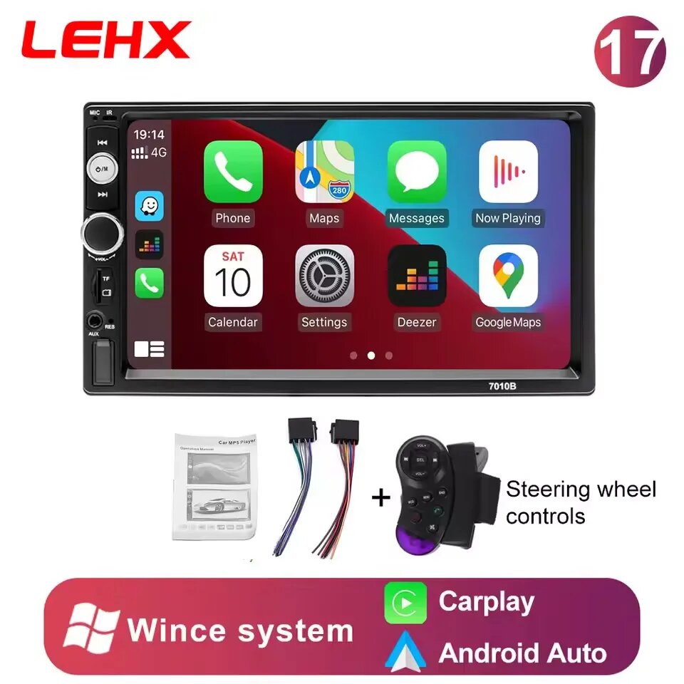Автомагнитола LEHX 2 Din, стерео, FM, mp5-плеер, Bluetooth, сенсорный экран 7 дюймов, USB, SD, 7010-Carplay-SWC