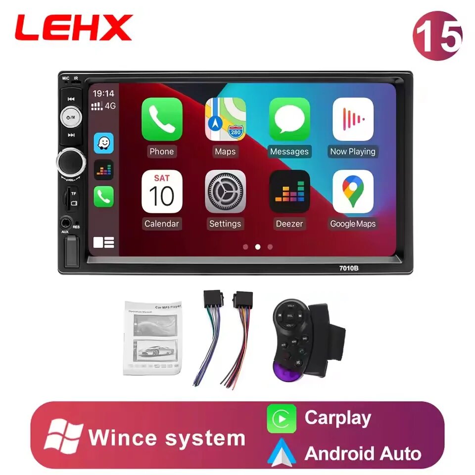 Автомагнитола LEHX 2 Din, стерео, FM, mp5-плеер, Bluetooth, сенсорный экран 7 дюймов, USB, SD, 7010-Carplay-0