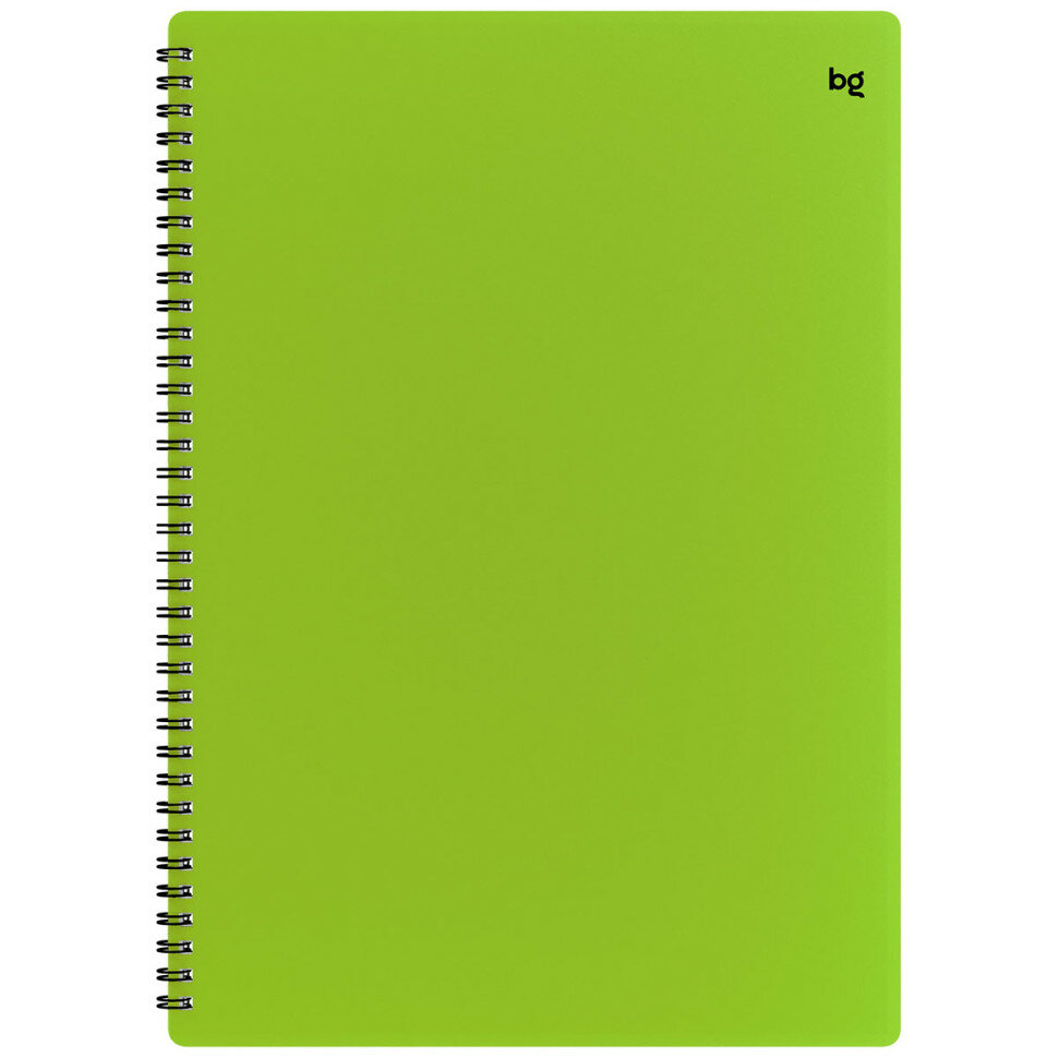 Тетрадь 80л, А4 клетка на гребне BG "Neon", пластиковая обложка, салатовый, 4 штук, 378836
