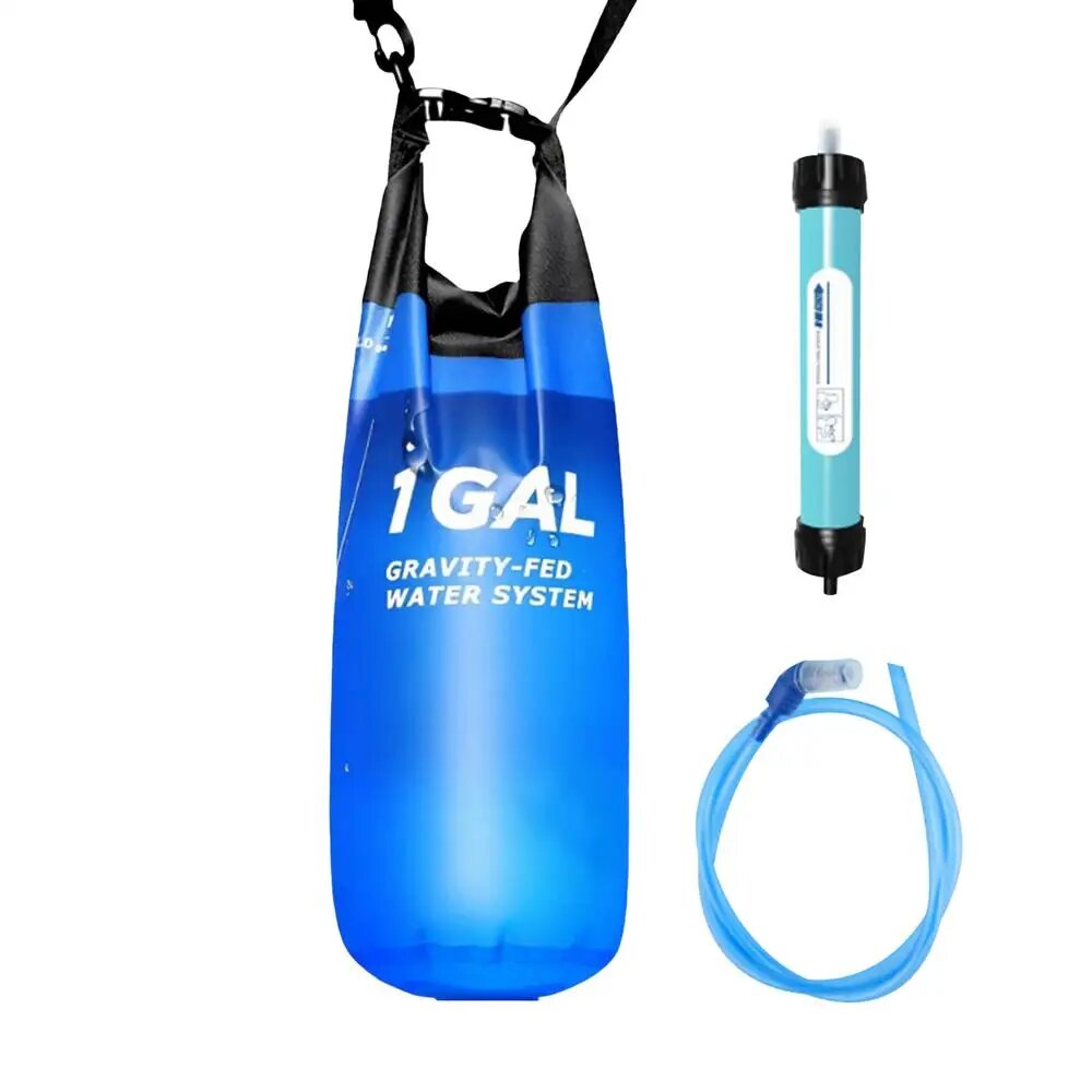 Гравитационный мешок для воды для кемпинга с фильтром для воды и шлангом Складной фильтр для воды Соломенный мешок для воды Фильтрующая сумка-ведро Снаряжение для выживания