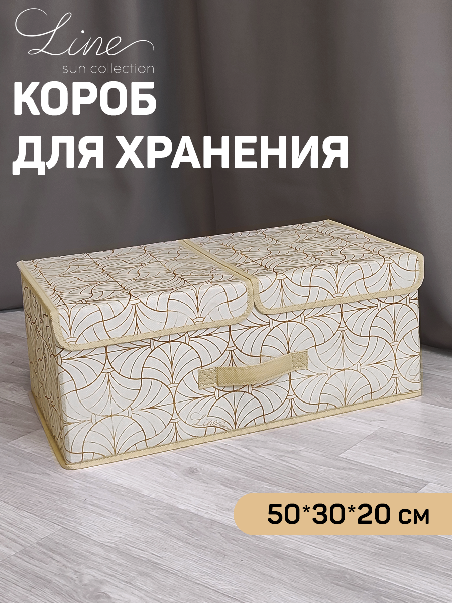 Коробка для хранения вещей с крышкой, короб для хранения стеллажный, корзина, ящик с двумя отделениями, 50*30*20 см, LINE SUN