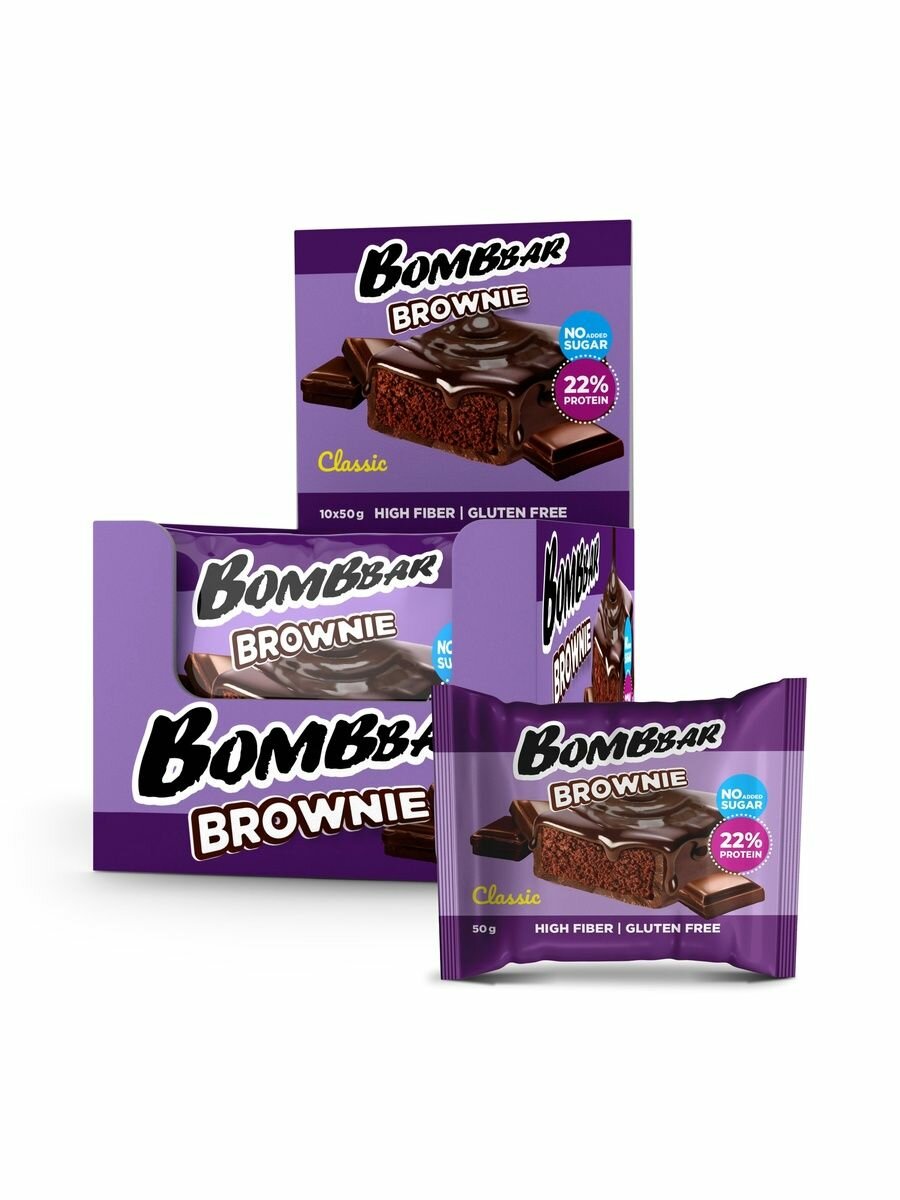 Печенье протеиновое Bombbar Брауни без сахара, 10шт х 50г