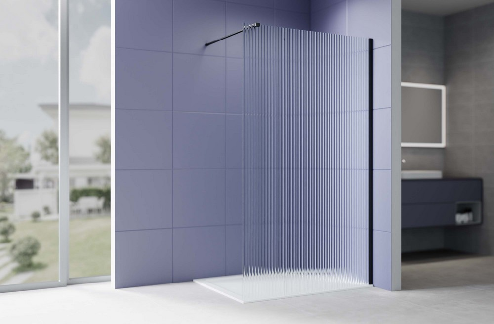 Душевая перегородка с держателем AQUATEK Walk In 140 см AQ. WI.140.2BL черный матовый/стекло рифленое