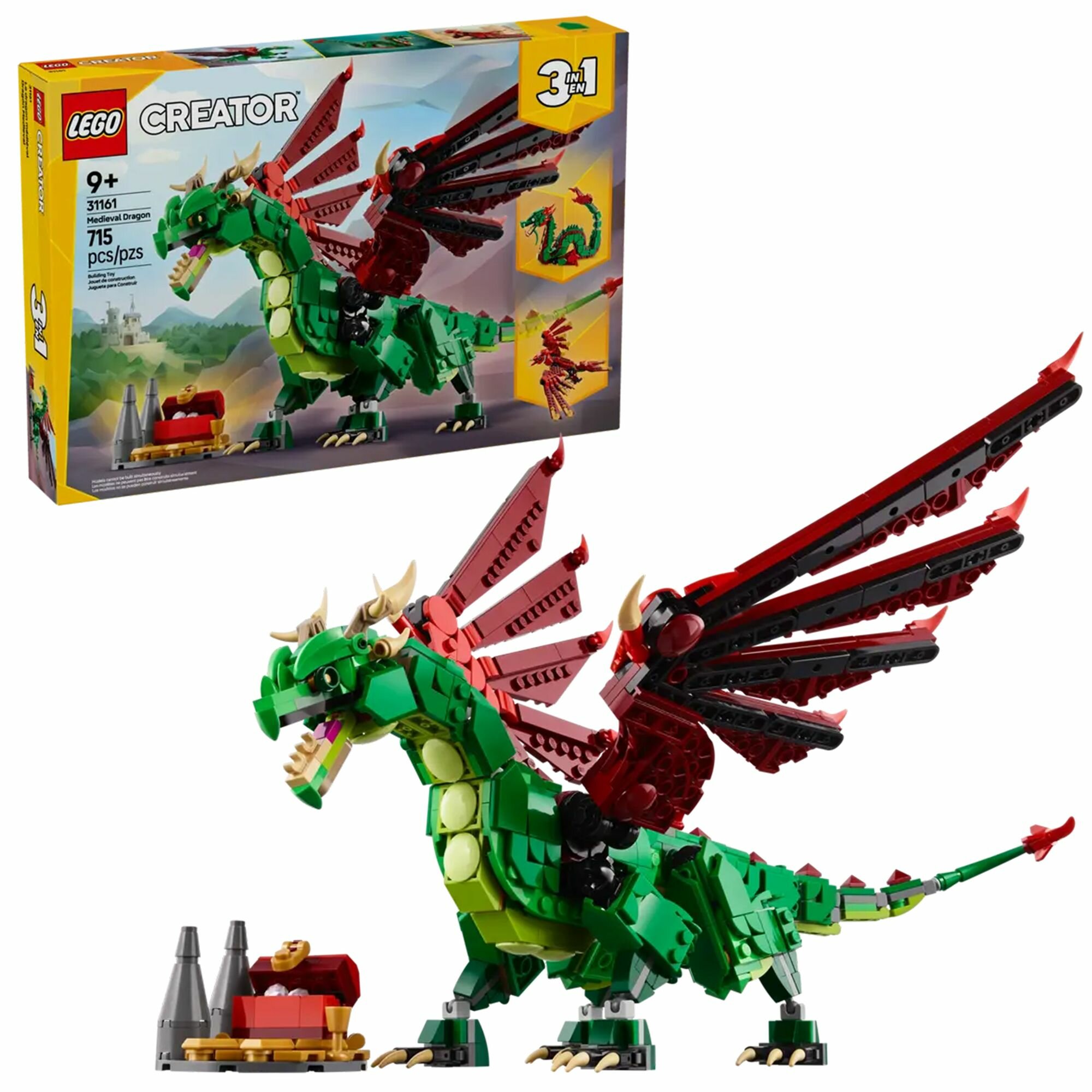 Конструктор CREATOR 3 in 1 31161 Medieval Dragon, игрушки из строительных блоков