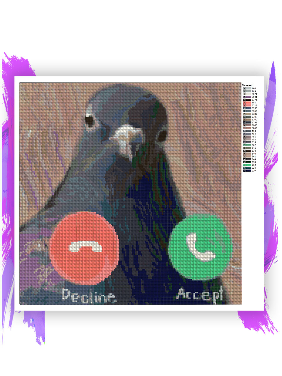 Алмазная мозаика без подрамника - вышивка - Голубь звонит 40 х 40 см