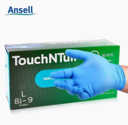 Ansell 92-670 Одноразовые Утолщенные Нитриловые Перчатки, Пищевой Класс, Лабораторная Безопасность, Размер M, 100 Штук