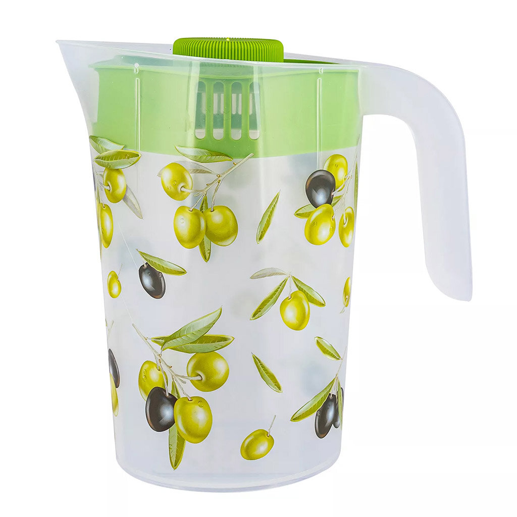 Кувшин пластмассовый альт пласт пластмассовый "Fresh", 2 л, диаметр 21 см, высота 14,5 см, с крышкой, с декором "Олива" (17501)