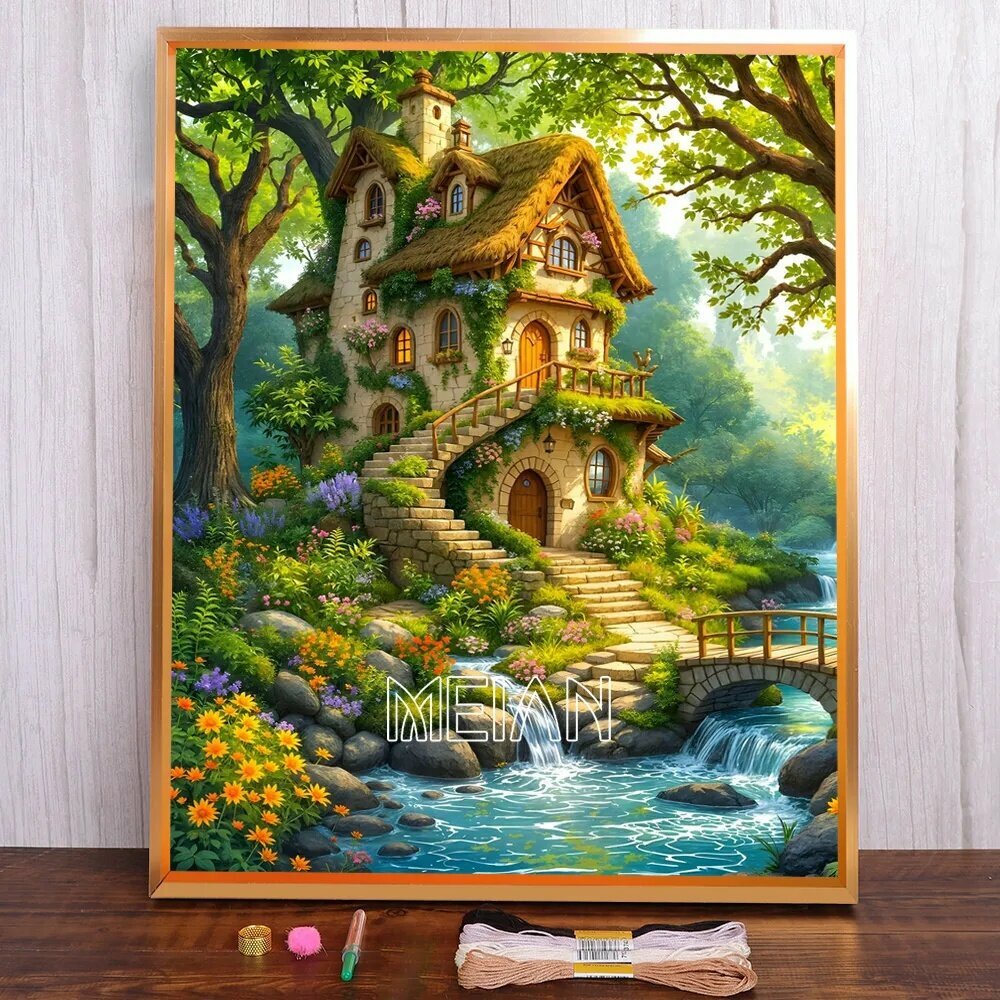 MEIAN Крестный комплект стежка,30x40CM,14CT, деревой ДОМ