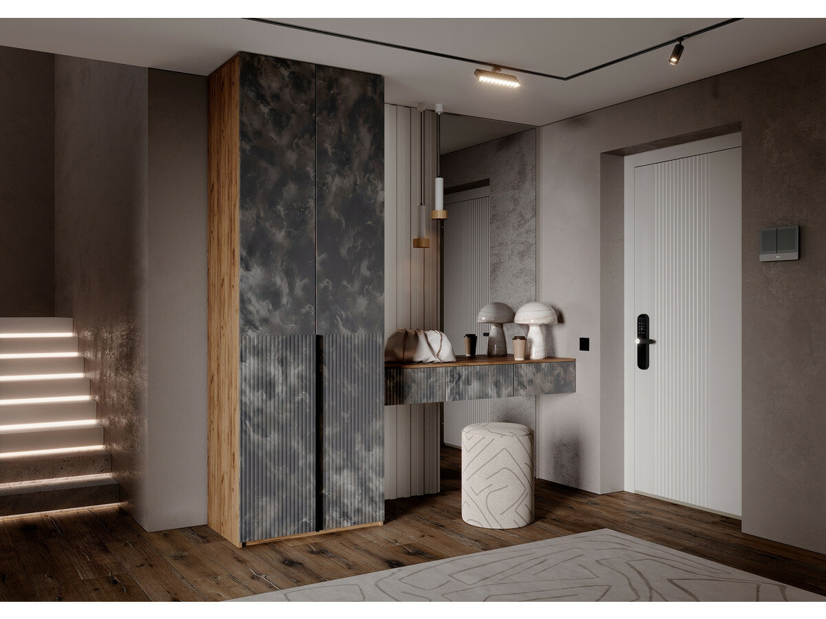 Тумба косметическая со шкафом 2х-ств (с подсветкой), Крафт золотой/Мальта грей