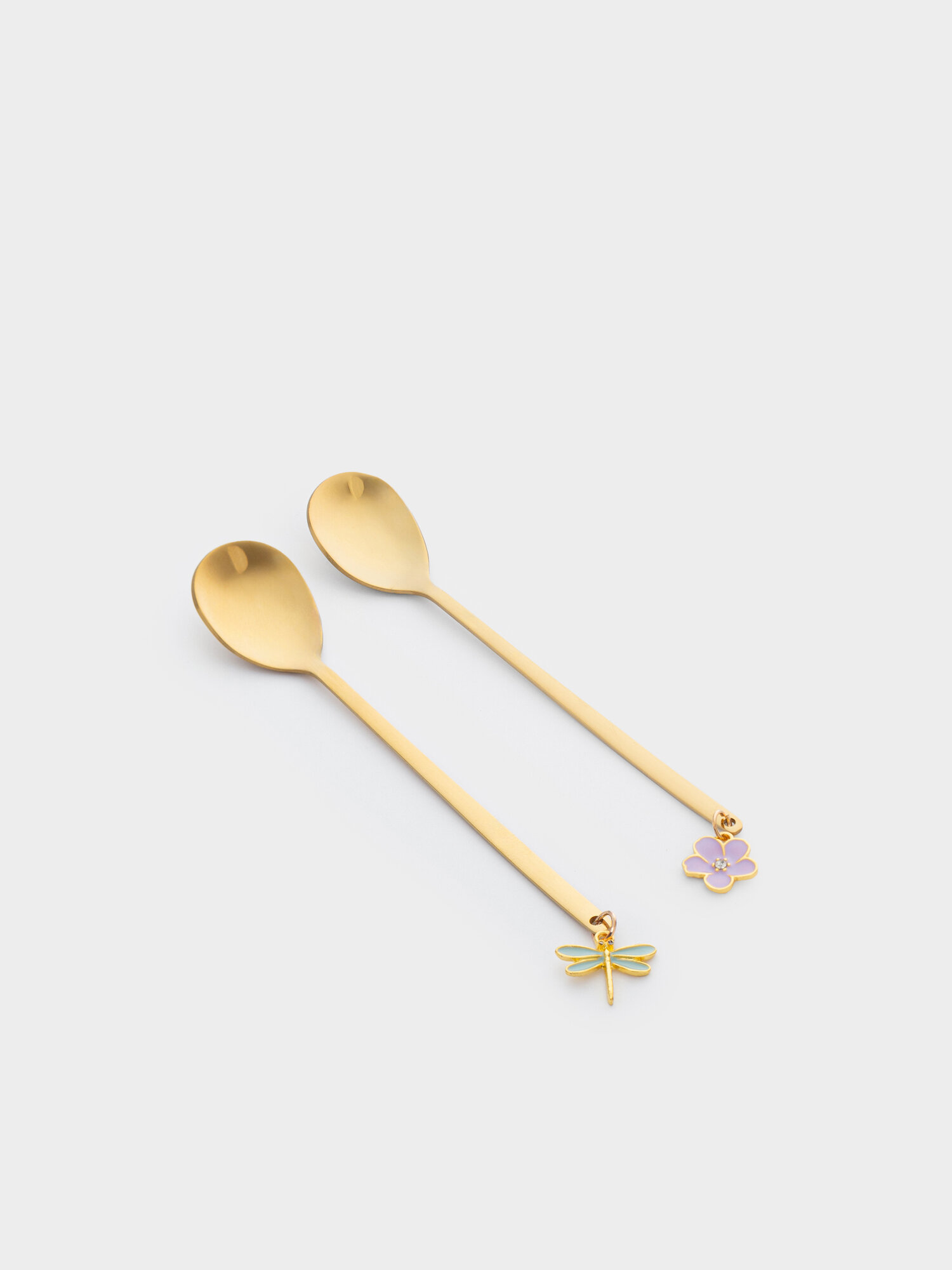 Ложка десертная, 14 см, 2 шт, сталь, золотистая, Стрекоза/Цветок, Bloome, Kuchenland