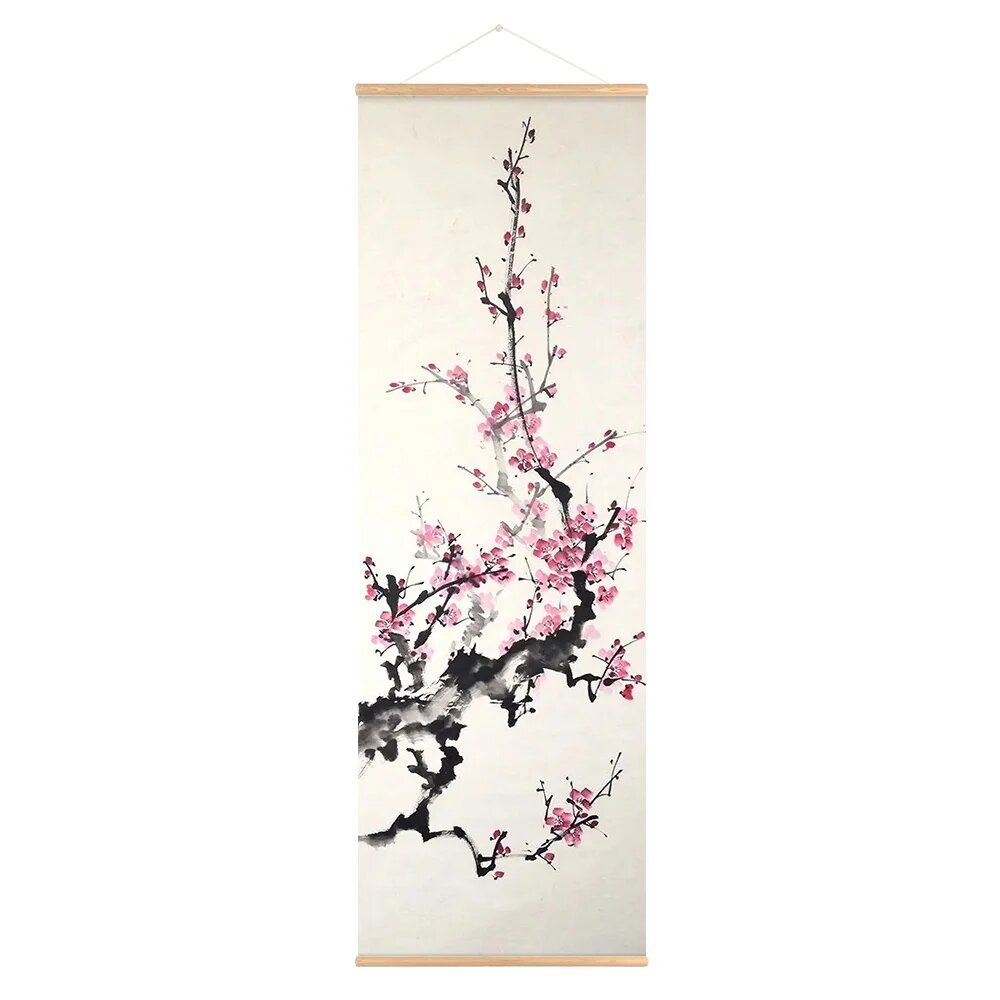 Китайский свиток с цветком сливы, 40x120см с рамой, цвет 03
