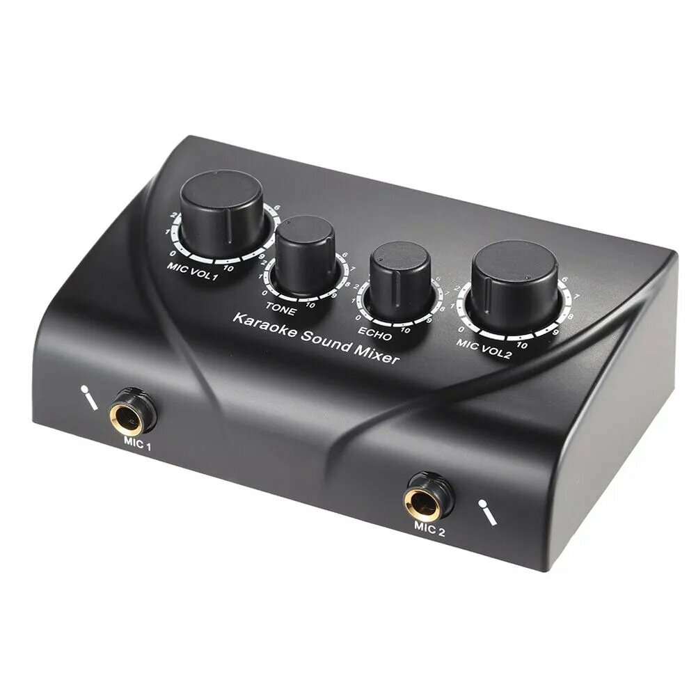 Портативный караоке-звукорежиссер, Стерео Эхо-микшер, Два микрофонных входа с кабелем RCA, Адаптер питания для телевизора, ПК, усилителя для смартфонов