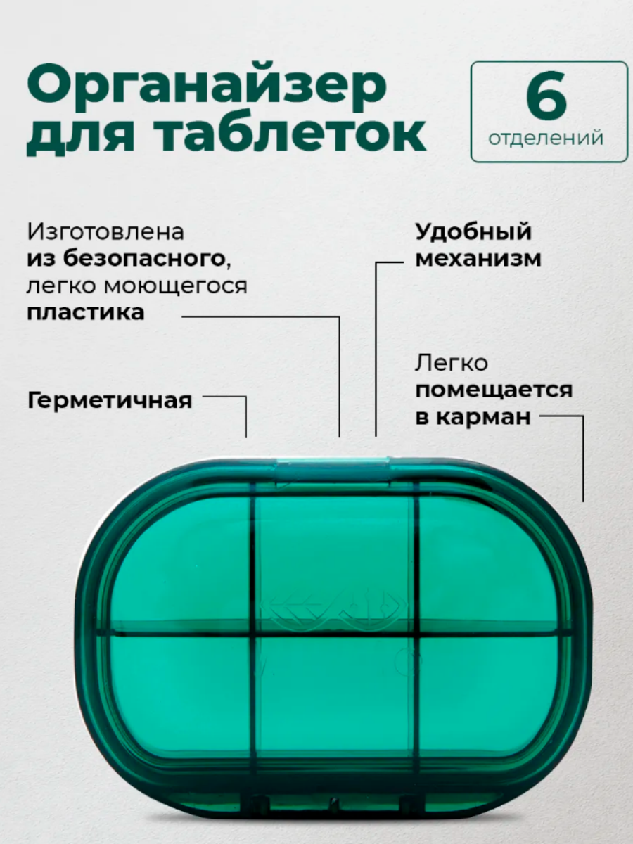 Таблетница на неделю, органайзер для лекарств, зеленый, WellMe