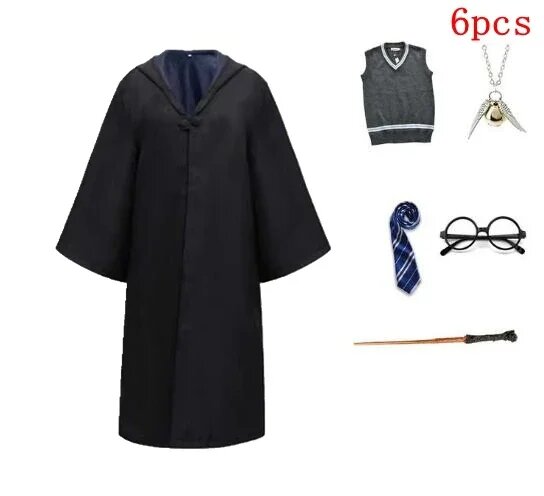 Костюм Гарри Поттера для взрослых и детей, комплект Гриффиндор Черный, S, 6pcs1