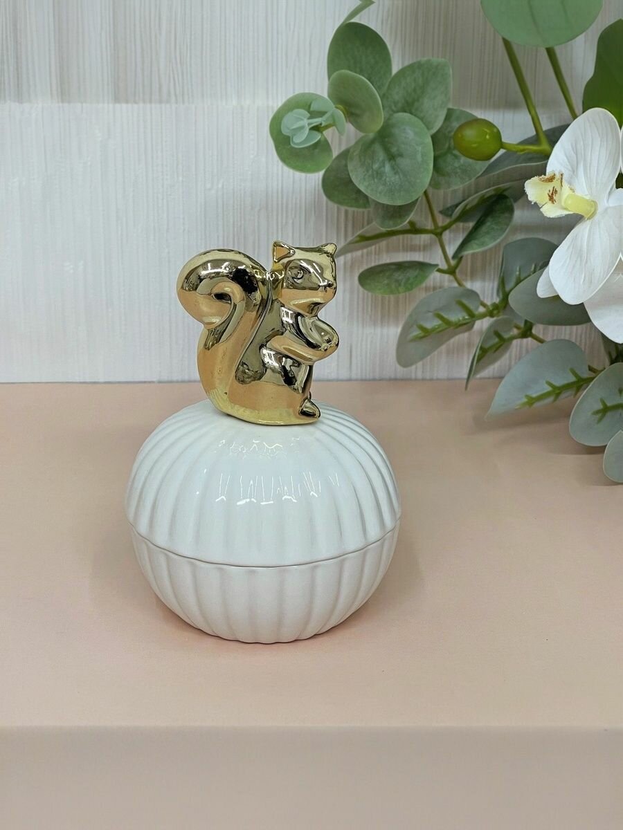 Шкатулка керамическая "GOLD Podarok", белочка, цвет белый, 11*9*3см (в инд. коробке)