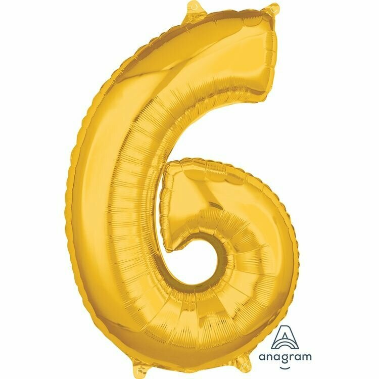 Воздушный шар Anagram фольгированный, цифра 6, 26" Gold