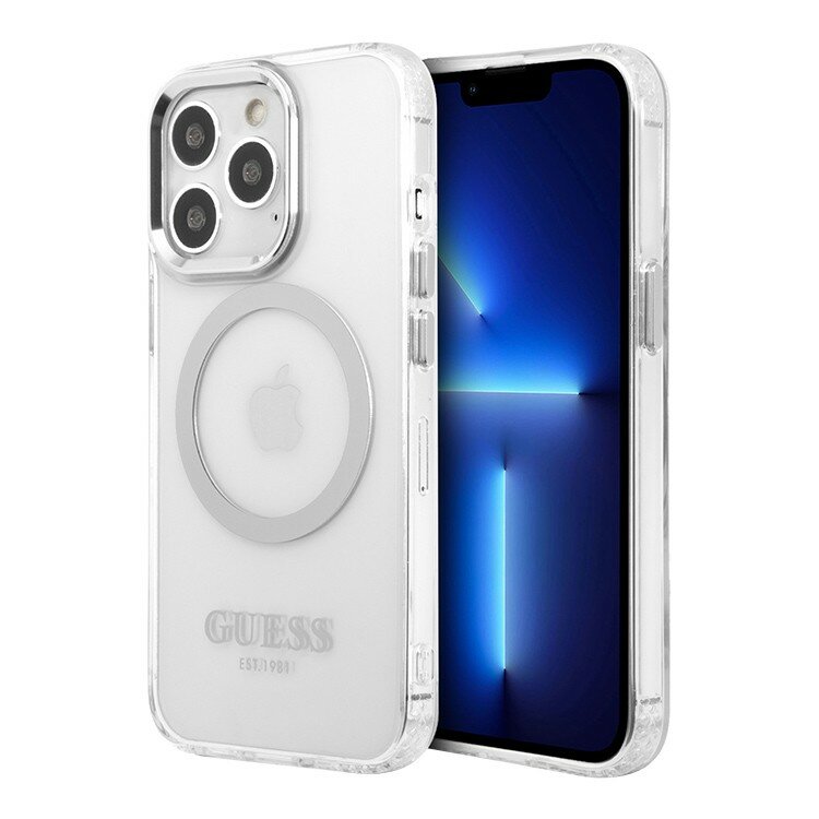 Guess Чехол Guess Metal outline Hard для iPhone 13 Pro Max, прозрачный/серебристый (MagSafe)